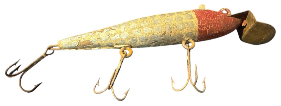 Vintage Wooden Flat Tail Red & White Wood Silver Spot Fishing Lure 5 ...