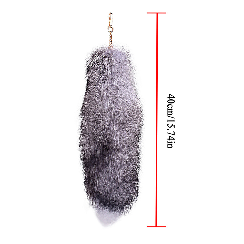 40cm Fluffy Faux Fox Fur Tail Keychain Tassel Bag Hanging Keyring ...