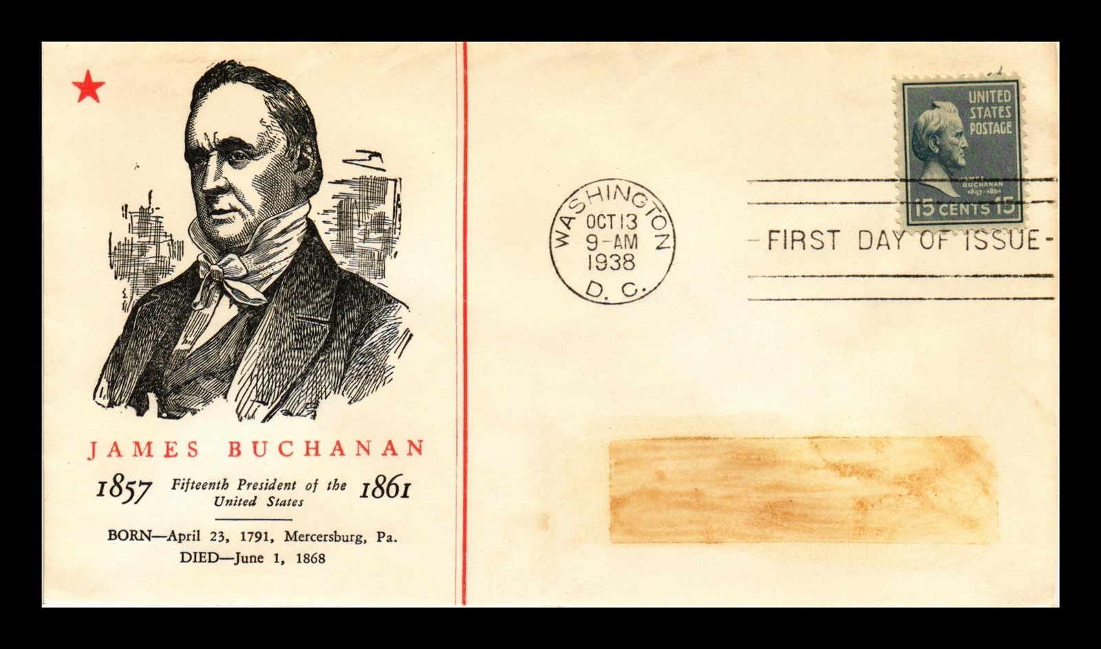 DR JIM STAMPS US COVER JAMES BUCHANAN PRESIDENTIAL FDC LINPRINT STAINED ...