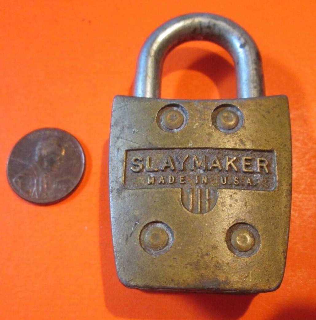 2 VINTAGE ORNATE BRASS SLAYMAKER RUSTLESS PADLOCK LOCK NO SKELETON KEY ...