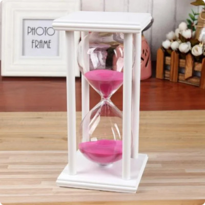 60 Minutes Wooden Hourglass Sand Timer Modern Sandglass Gift White Pink ...