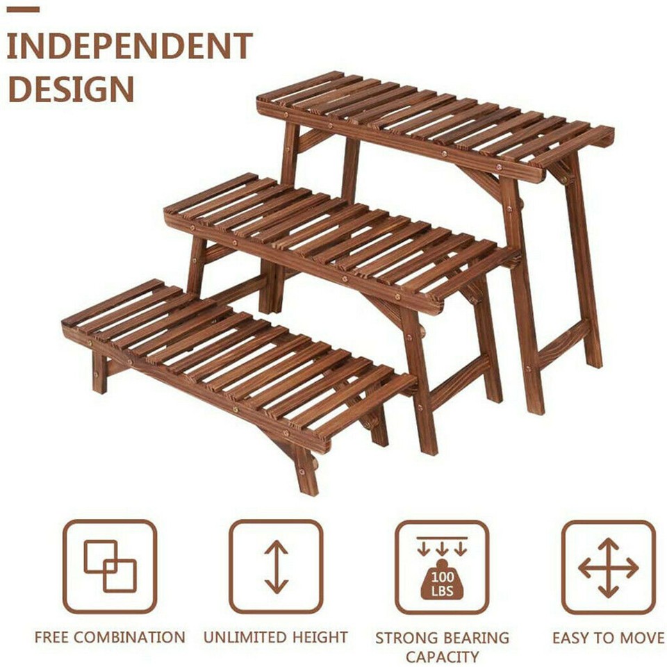 3 Tier Step Design Plant Stand Shelf Racks Freestanding Ladder Flower ...