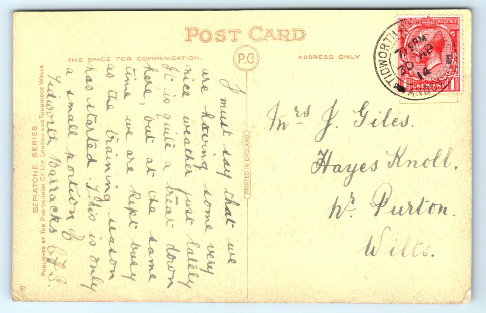 POSTCARD TIDWORTH ARMY MOOLTAN BARRACKS 1914 PURTON STOKE ADDRESS | eBay UK