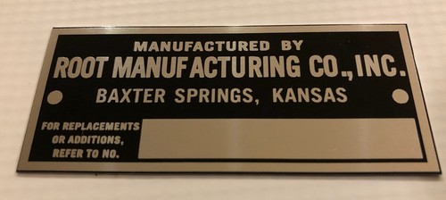 ROOT Mfg. Tractor ID Plate-Brand New / Vintage Antique Lawn Garden Tag ...