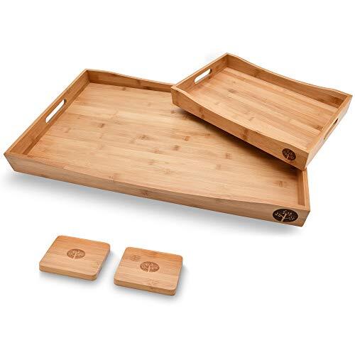 ING WOODEN SERVING TRAY SET OF 2 EXTRA LARGE TRAY WITH HANDLES 26" X 15 ...