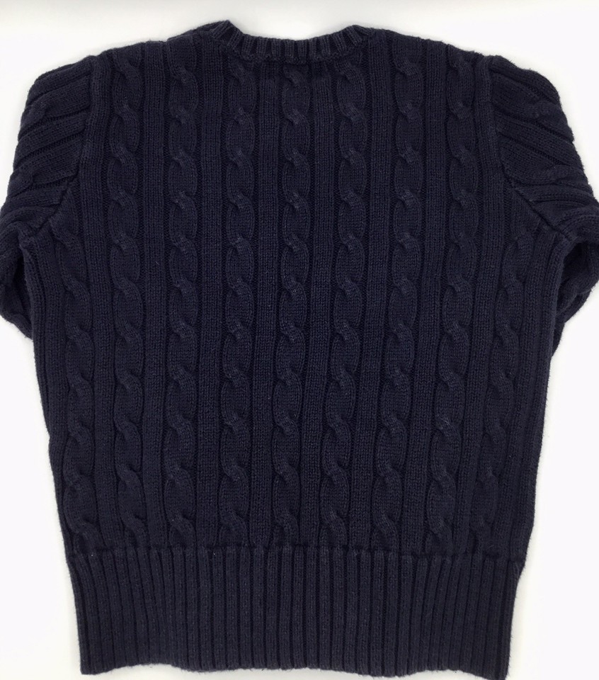 Ralph Lauren Navy Blue Pink Pony Cable Knit Sweater Girls Medium (8/10 ...