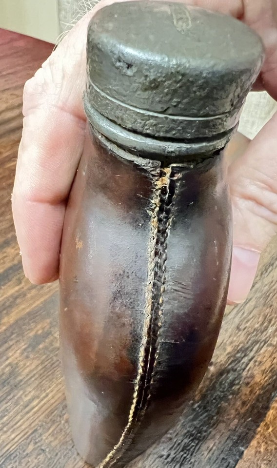 RARE ! CIVIL WAR ERA SYKES LEATHER CLAD GLASS POCKET WHISKEY FLASK W ...