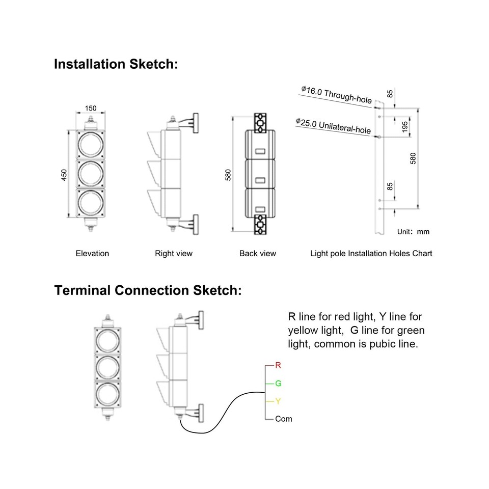 BBMi AC85-265V(4 inch) Traffic Light, Red Yellow Green Traffic Signal ...
