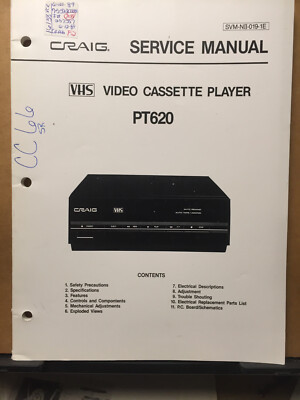 Original Service Manual for the Craig PT620 VCR VHS Video Cassette ...