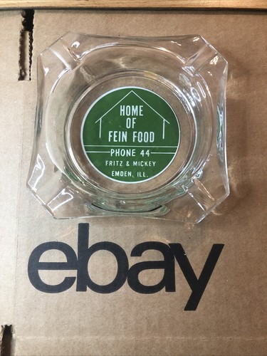 Vintage Glass Advertising Ashtray “Home Of Fein Food” Phone 44 Fritz ...