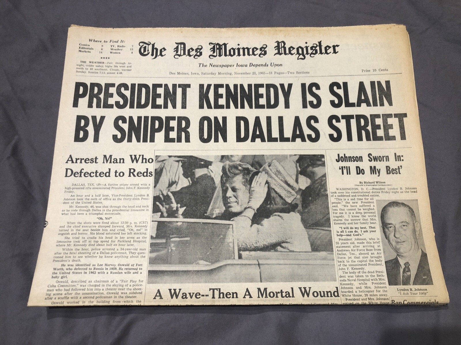 VINTAGE NEWSPAPER President Kennedy Is Slain By Sniper / JFK / 1963 🔥 ...