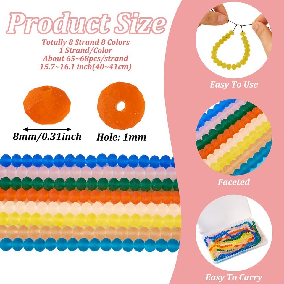 8 Strands 8mm Faceted Frosted Rondelle Transparent Glass Beads Strands ...