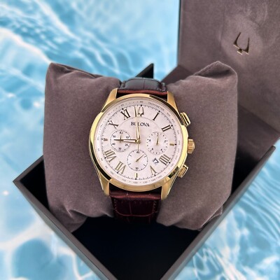 Bulova White Dial Brown Leather Men's Chronograph Watch 97B169 Quartz ...