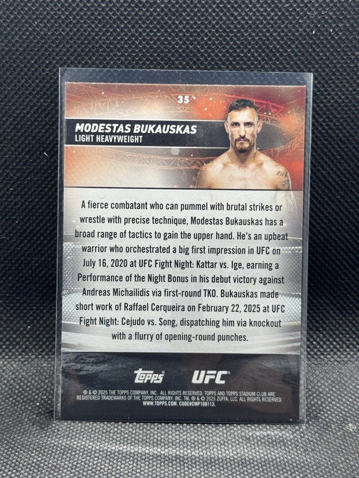 2025 Topps Stadium Club UFC #35 Modestas Bukauskas RC | eBay