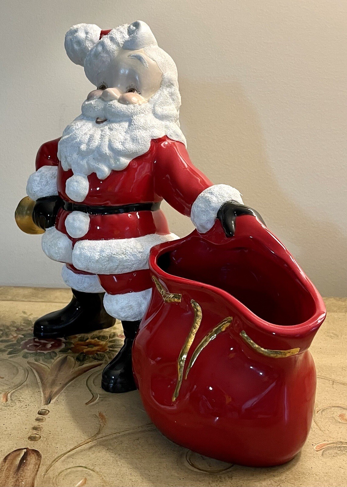 Atlantic Mold Ceramic Large Glazed 12” Santa Claus w/Bag Toys-22k Gold ...