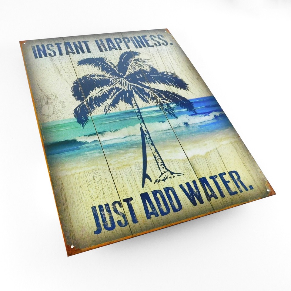 16" Instant Happiness Just Add Water Beach Palm Tree Surfboard Tin ...