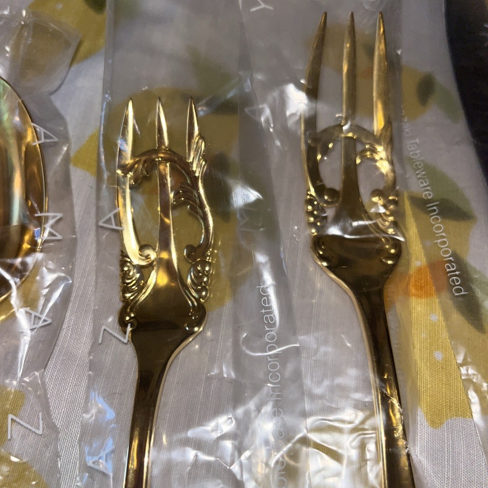 YAMAZAKI CACHE 18/8 24K GOLD ELECTROPLATE FLATWARE 5 PC PLACE SETTING ...