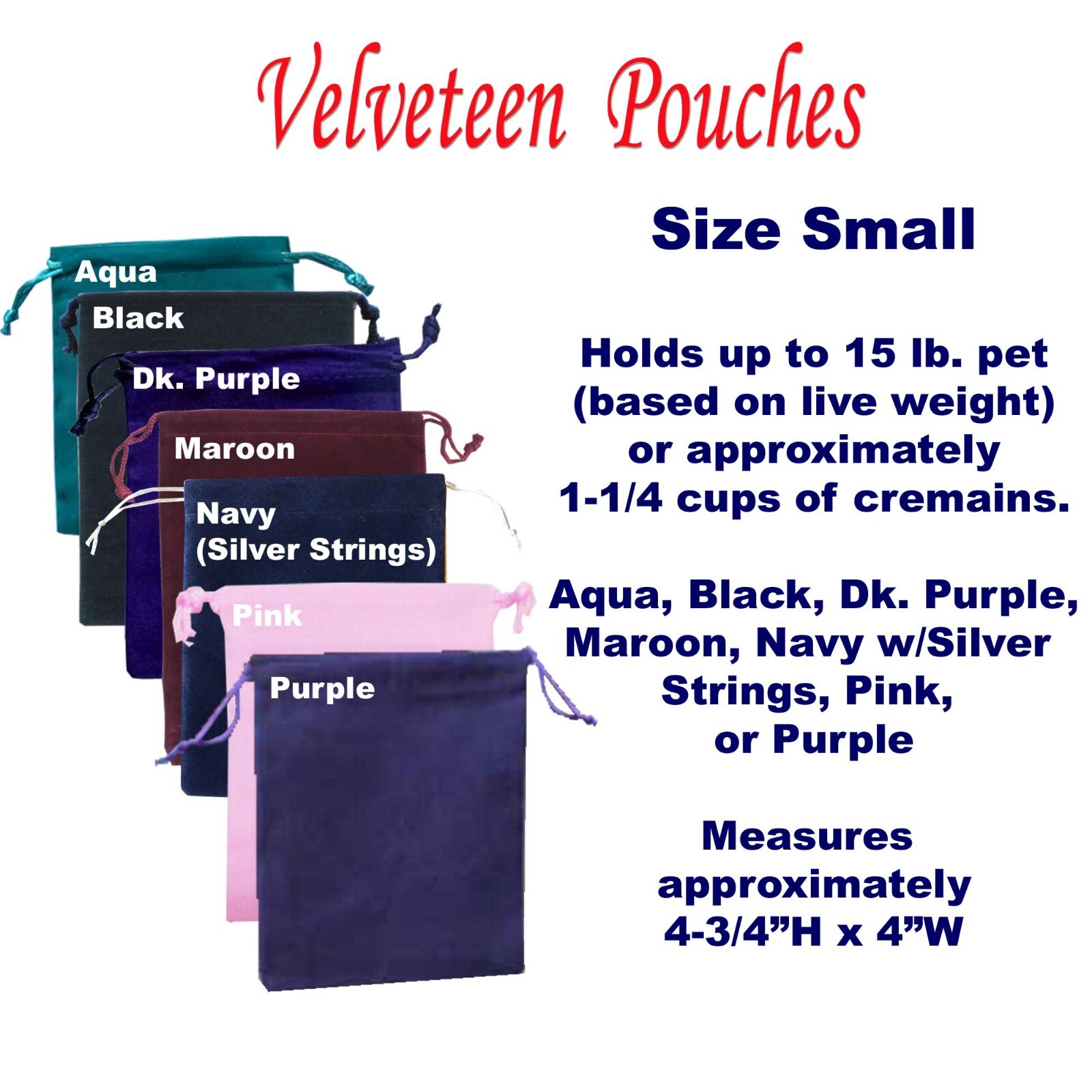 Velveteen Cremation Pouch, Pet Ashes Bag, Pet Loss, Many Sizes and ...