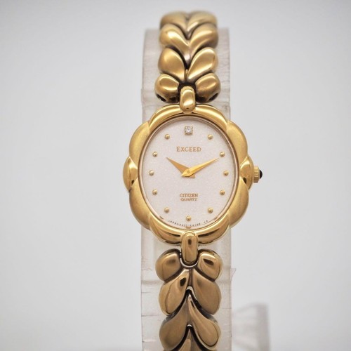 CITIZEN Exceed Oval Watch with 1P Diamond SV925 Gold White Used Works ...
