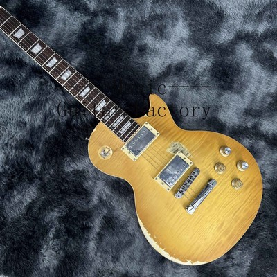 Chibson Custom Relic Yellow Flame Maple Top LP Electric Guitar Chrome ...