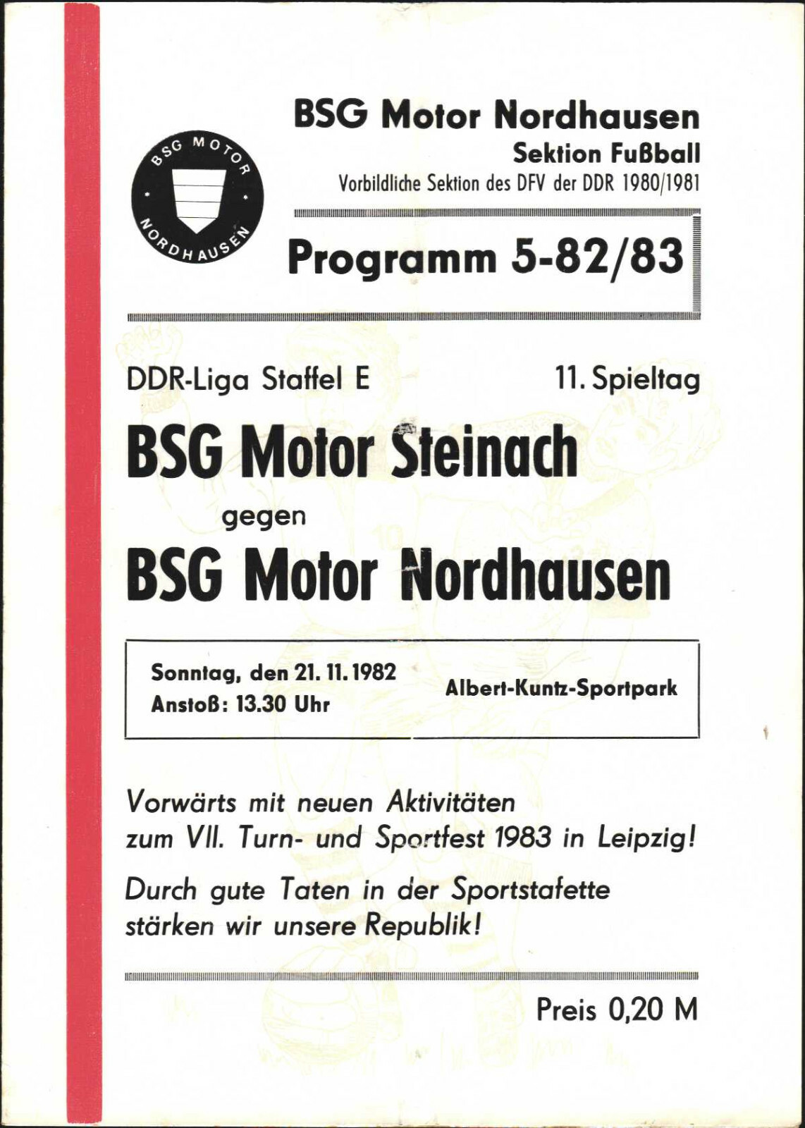 DDR-Liga 82/83 BSG Motor Nordhausen - BSG Motor Steinach, 21.11.1982 | eBay