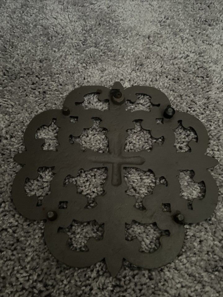 Vintage Cast Iron Round Cross Trivet- Pewter | eBay