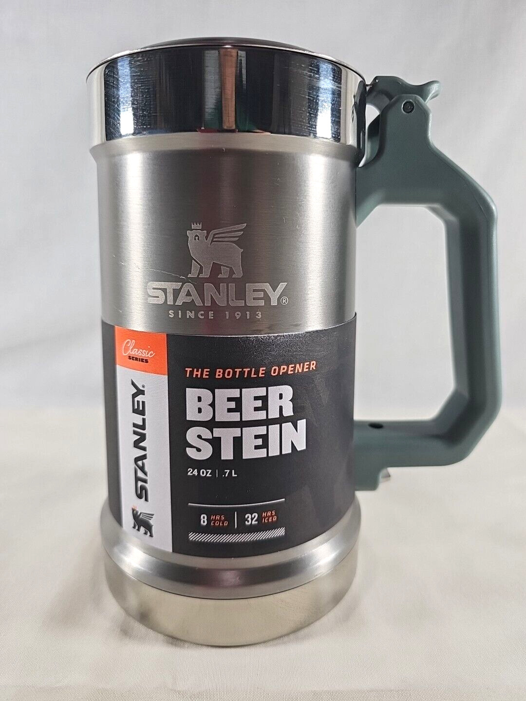 NEW Stanley Beer Stein 24 Oz Stainless Big Grip Mug With Lid & Opener