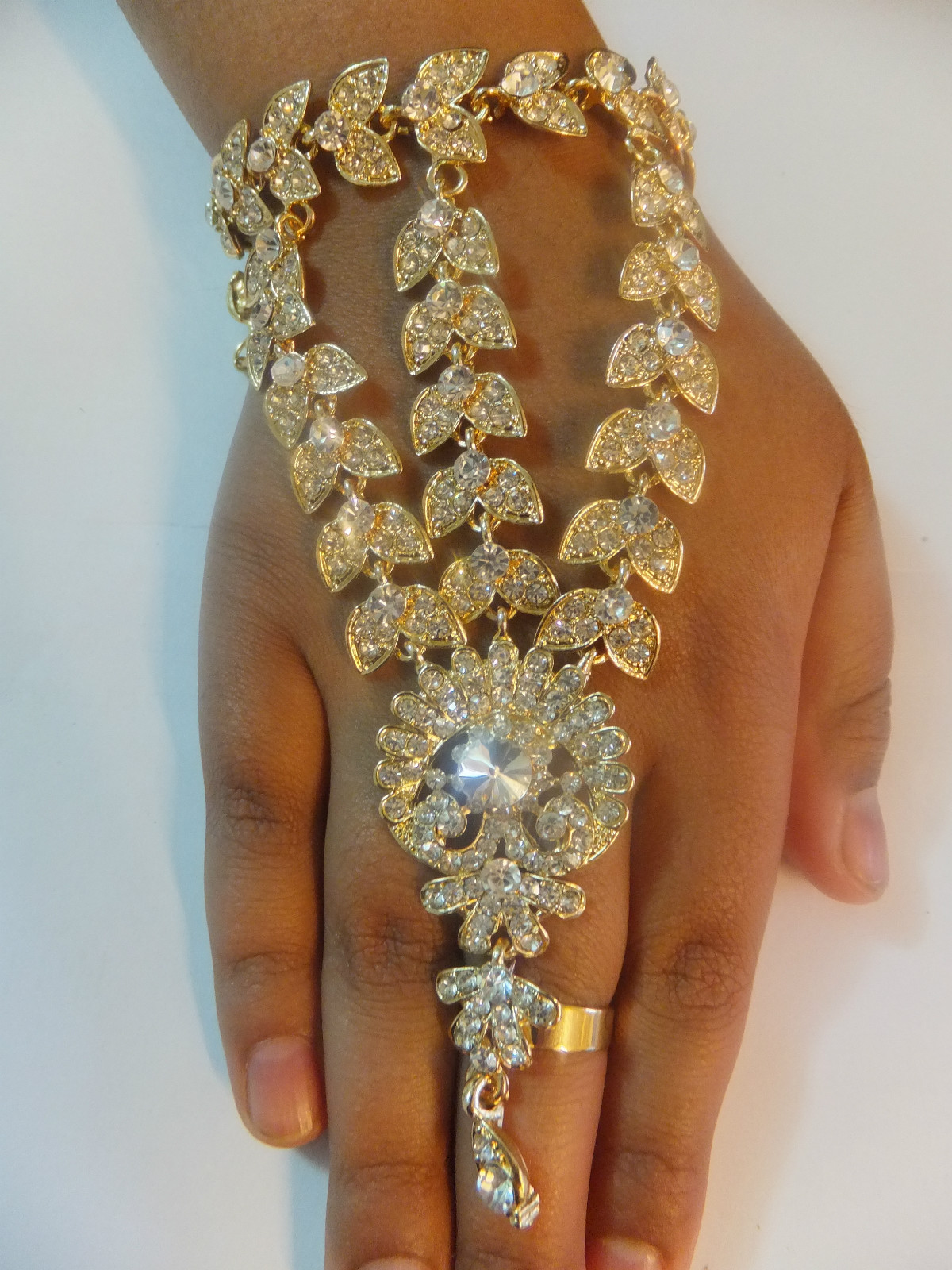 Diamante Hand Bracelet/Jewellery,1 Finger Ring Silver/Gold Tone Indian ...