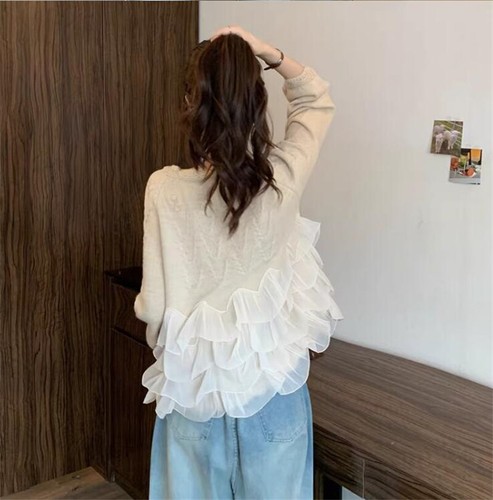 Women princess Ruffle Knit sweet Sweater Japanese Tops coat | eBay