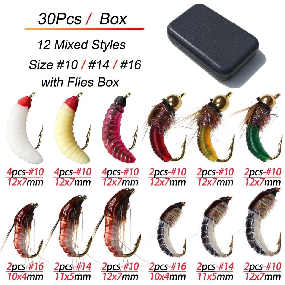 Fly Fishing Flies Kit Fly Lures Bass Salmon Trouts Flies Dry/Wet ...