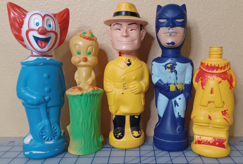 Lot of 5 VTG 1960’s Colgate Soaky Bottles Bozo Tweety Dick Tracy Batman ...