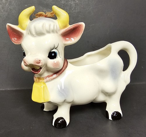 Ceramic Purple Cow Creamer W/Yellow Bell And Fabric Bow | eBay