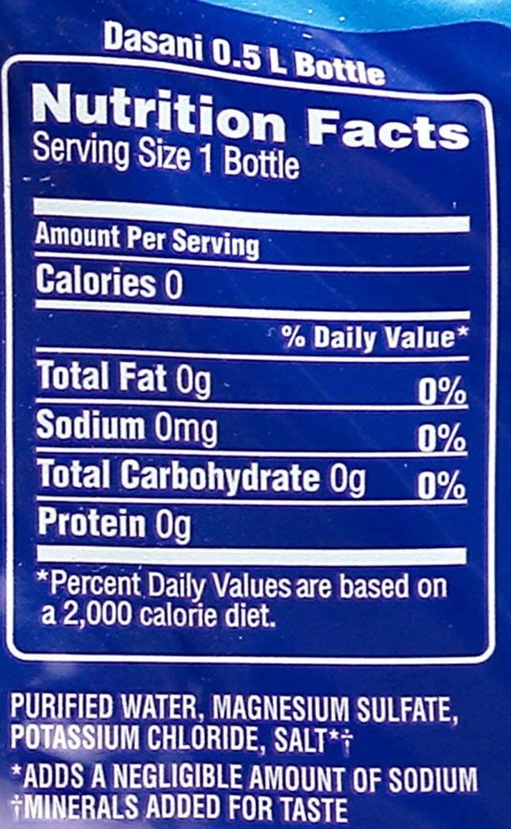 Dasani Bottled Water Ingredients