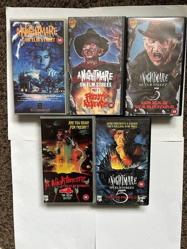 A NIGHTMARE ON ELM STREET PARTS 1, 2, 3, 4 & 5 {2, 3 & 5 HAVE EMBOSSED ...