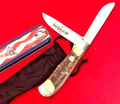 MADE IN USA QUEEN CUTLERY CO BURNT STAG JUMBO TRAPPER LINER LOCK 2 ...