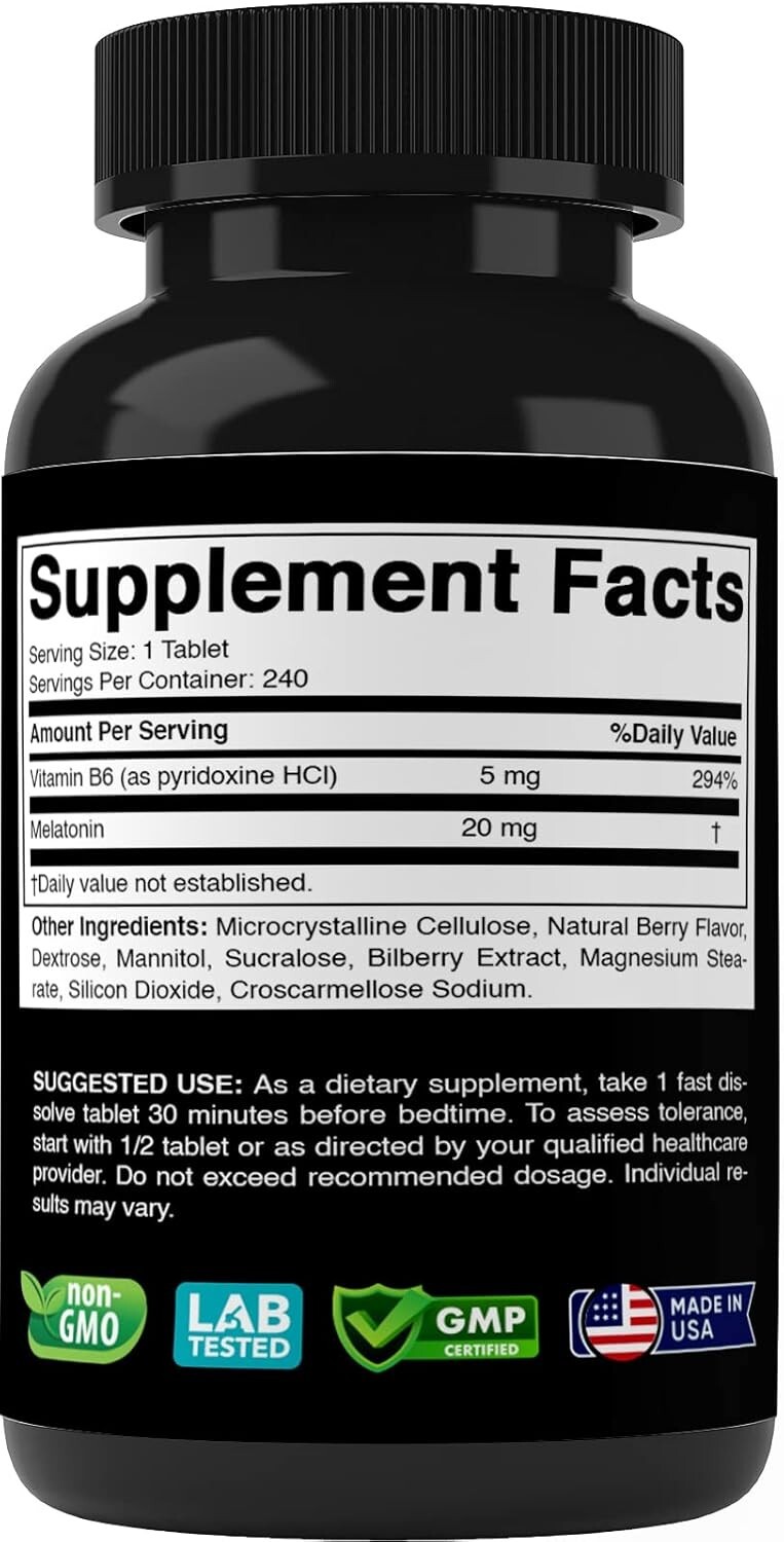 Melatonin 20mg High Potency Natural Sleep Aid Berry Flavor 240 Fast ...