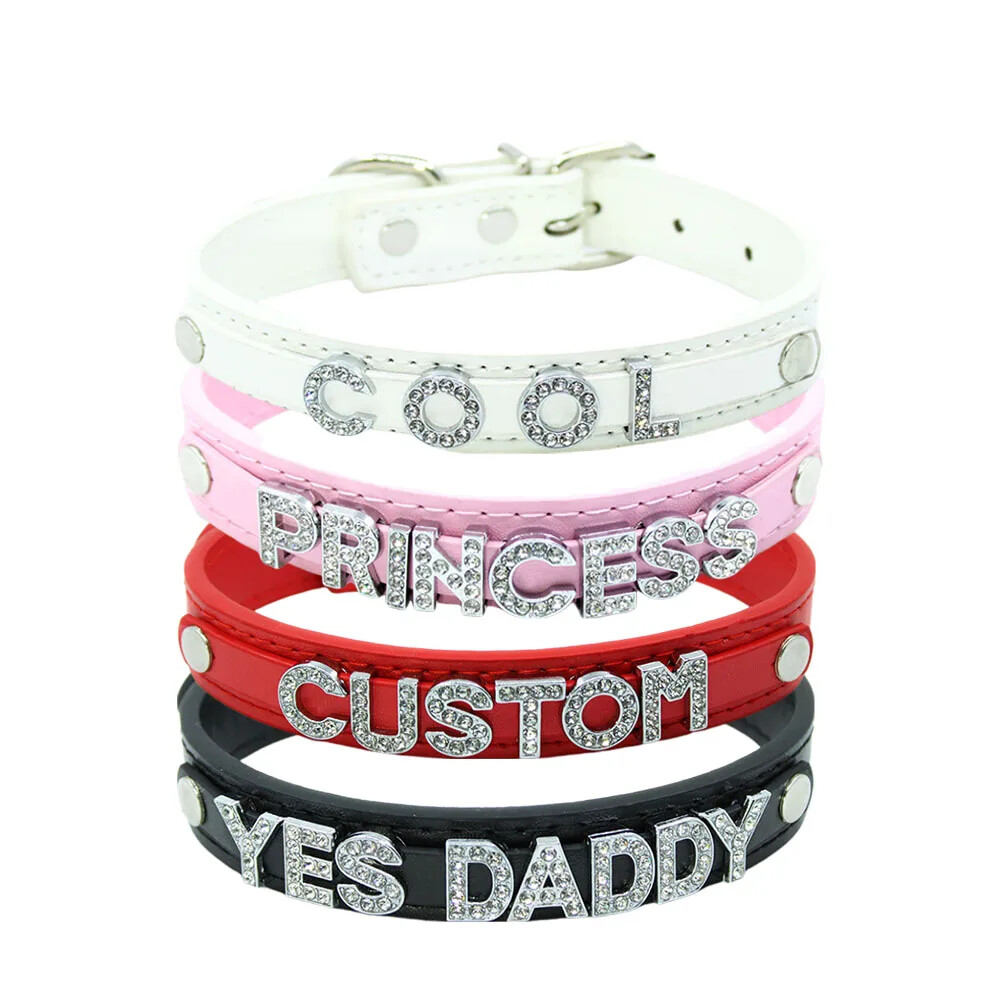 Customized Letters Leather Collar Fancy Chic BDSM Name Choker Necklace ...