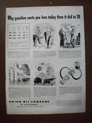 1949 VTG Original Magazine Ad UNION OIL Why Gas Cost You Less Today ...