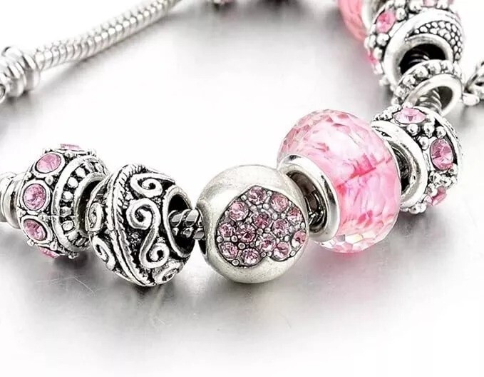 SILVER BRACELET WITH CRYSTAL HEART AND LOVE EUROPEAN CHARMS | eBay