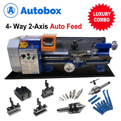 Exclusive 2 Axis Auto Feed 8"x16" Mini Hobby Lathe High Torque Metal ...