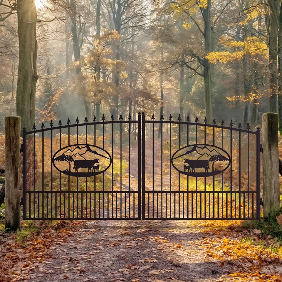 14x8 FT Steel Dual Swing Driveway Gate|OX Style| Powder Coated Rust ...