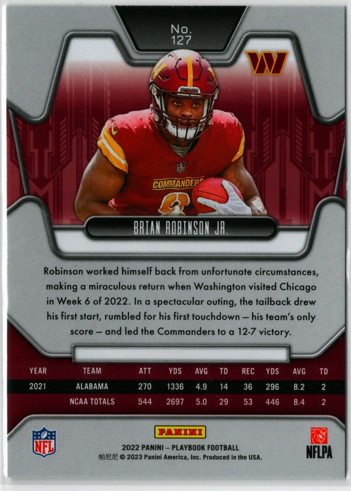2022 Panini Playbook Football Brian Robinson Jr. Base Rookie RC ...