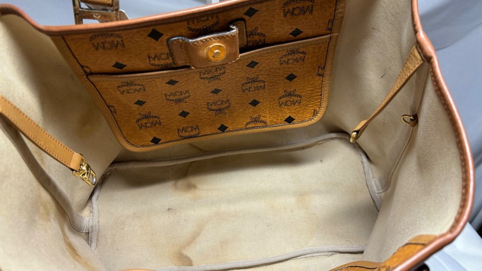 MCM Cognac Visetos Canvas Leather Trim Monogram Pattern Tote Bag | eBay