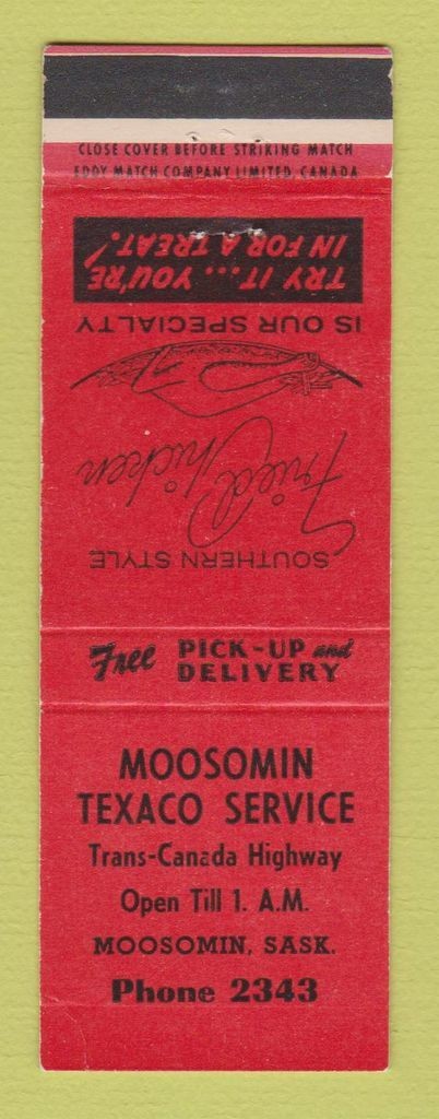 Matchbook Cover - Moosomin Texaco oil gas SK | eBay