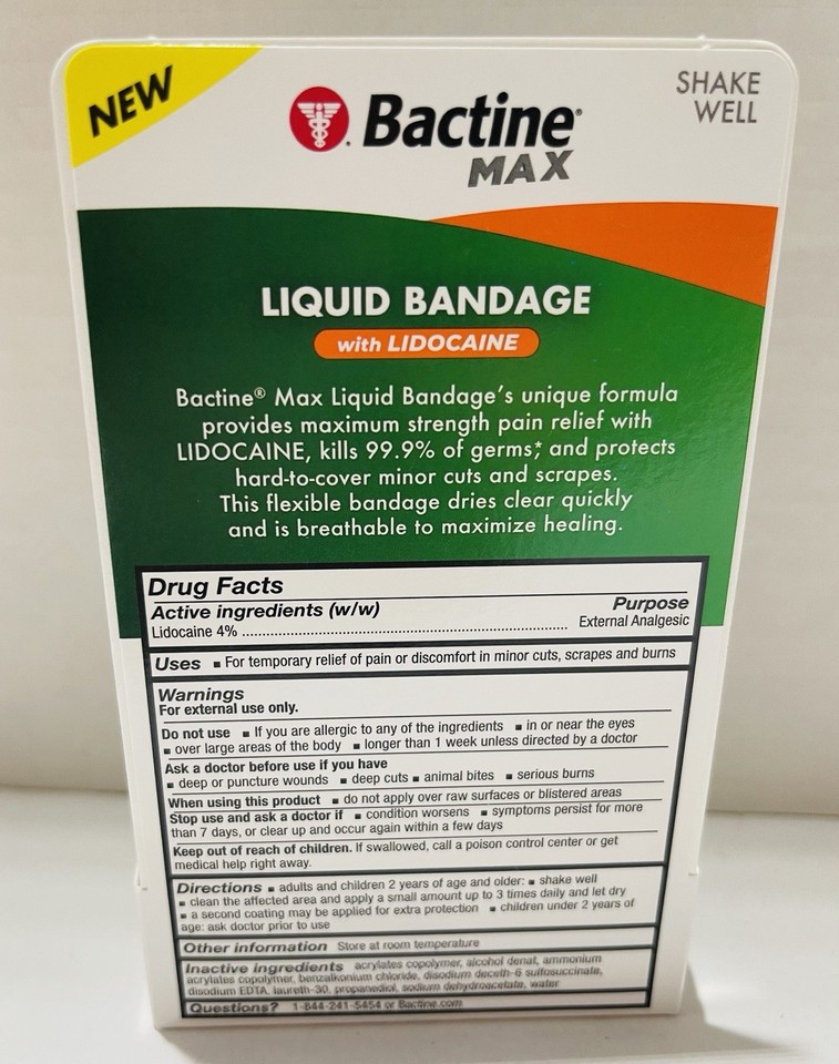 Bactine Max Liquid Bandage, Invisible Band-Aid, Analgesic Pain Relief ...