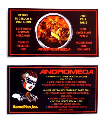 ANDROMEDA' Game Plan 1985 Custom Instruction/Apron Cards * * (New) | eBay
