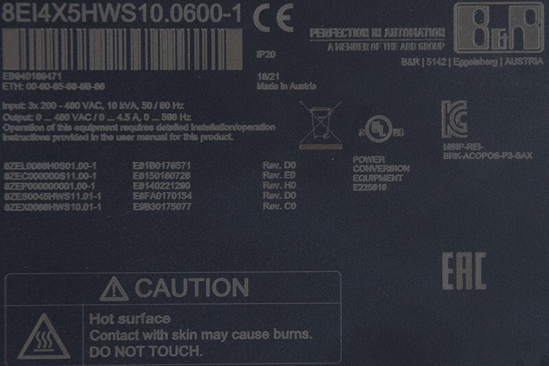 B&R ACOPOS P3 Servo Drive 8EI4X5HWS10.0600-1 8EI4X5HWS10 0600 | eBay