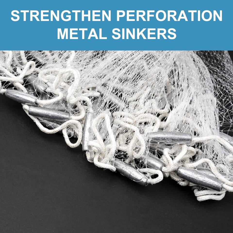 Cast Net, 3/8 Inch Mesh Size Throw Cast Net 6Ft Radius with Real Metal ...