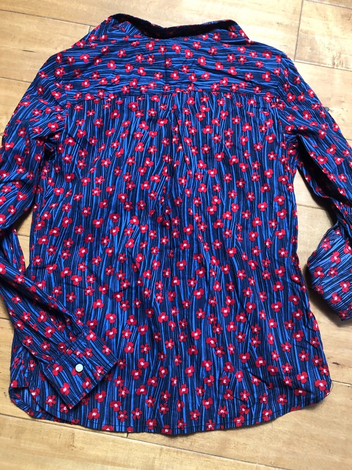 Tommy Hilfiger Blue Red Floral 3/4 Zip Roll Tab Long Sleeve Top XS VGC ...