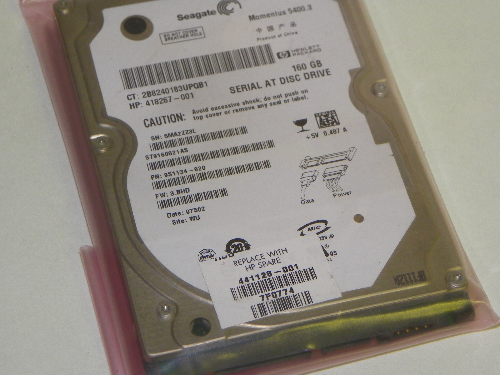 Seagate ST9160821AS P/N: 9S1134-020 FW: 3.BHD WU laptop 160GB 2.5" SATA ...